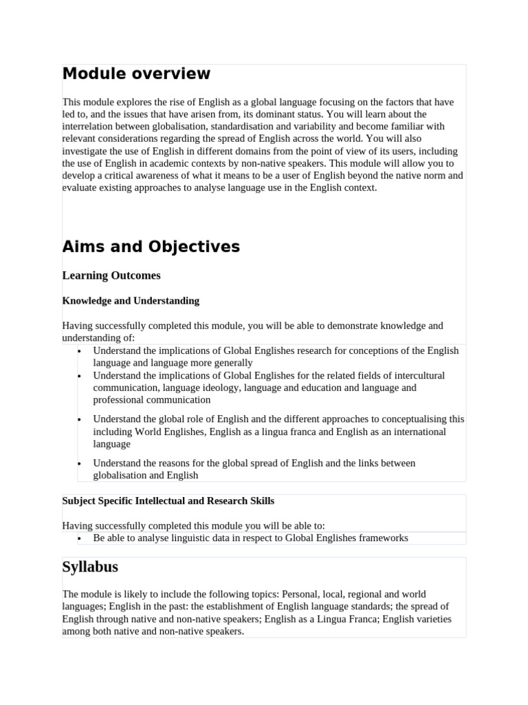 Global Englishes: Language and Impact | PDF | English Language | Learning
