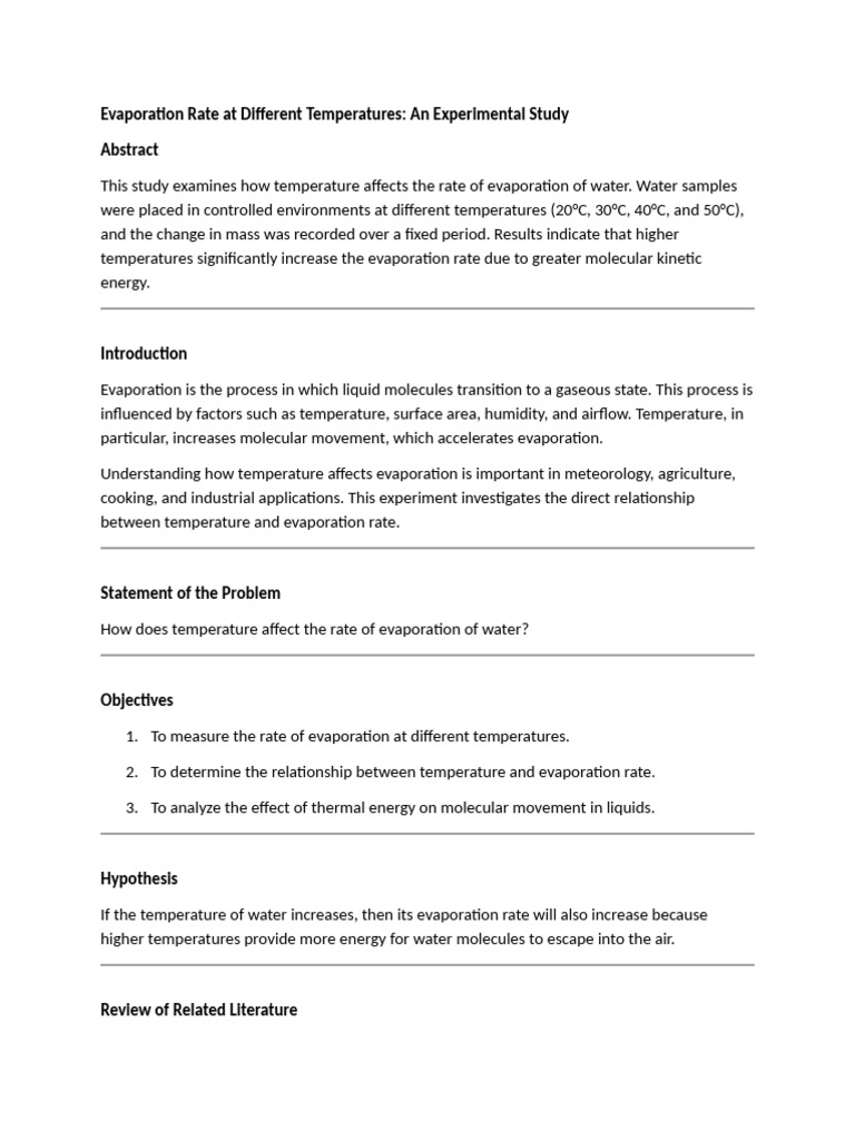 Temperature's Impact on Evaporation Rate | PDF | Evaporation | Temperature