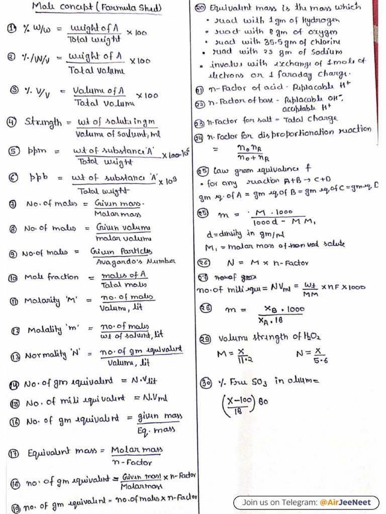 Mole Concept Formulas | PDF