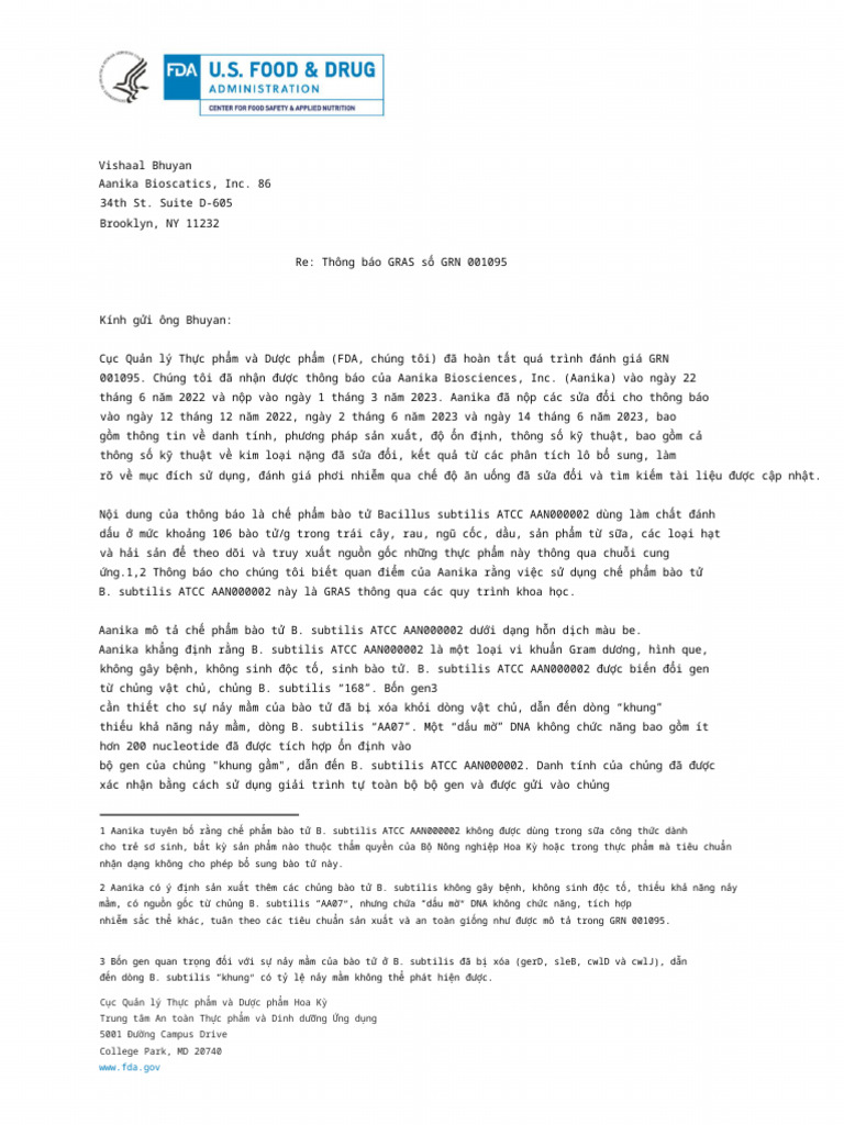 Gras Notice Grn 1095 Agency Response Letter (1) | PDF