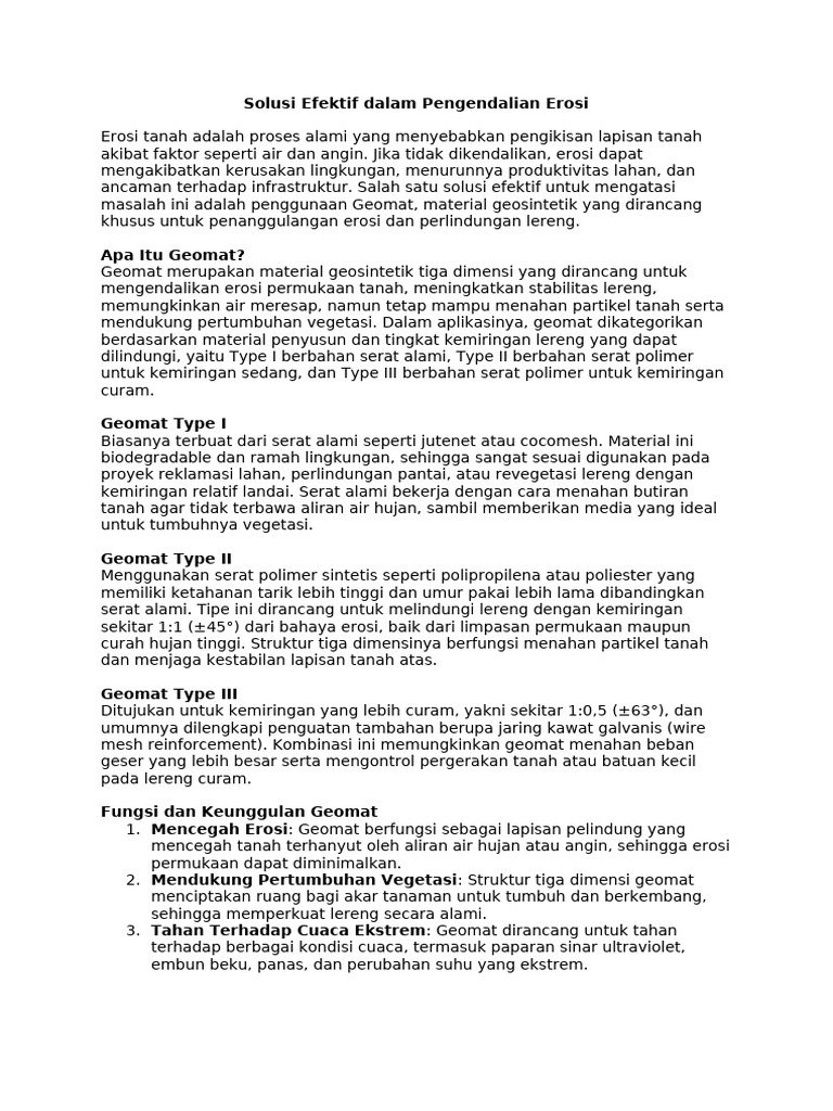 Solusi Geomat untuk Pengendalian Erosi | PDF