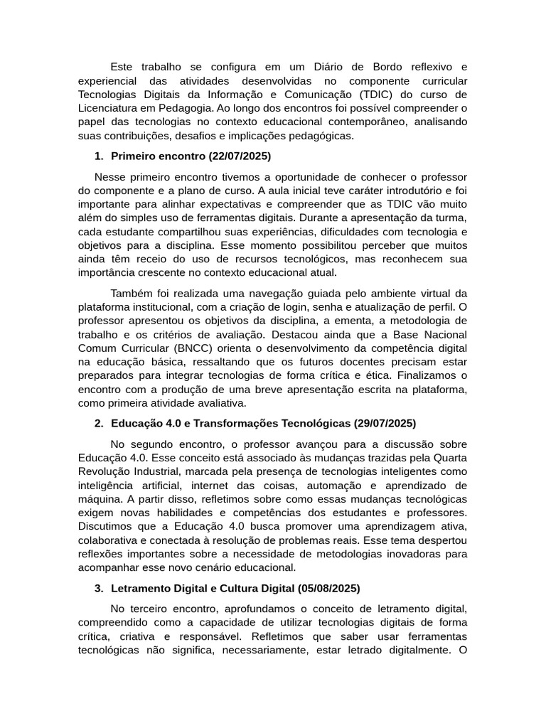 TDIC_DIARIO | PDF | Pedagogia | Aprendizado