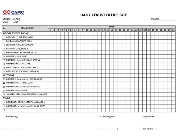 Form Daily Ceklist Office Boy | PDF