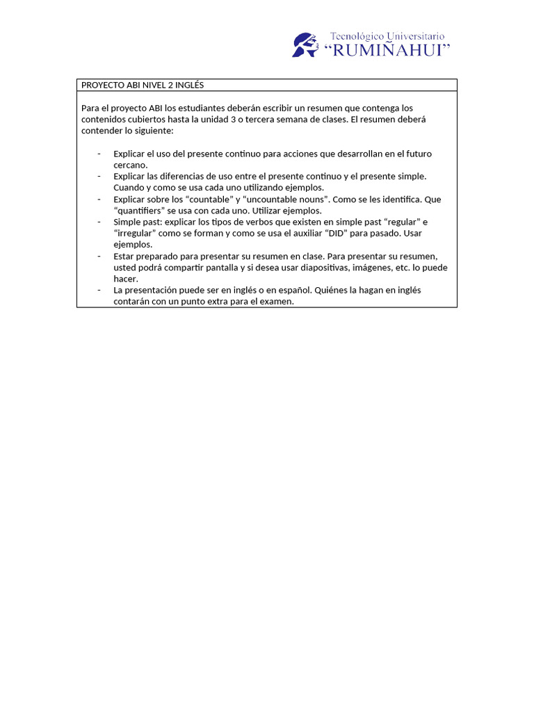 Proyecto Abi Nivel 2 Inglés Instrucciones | PDF