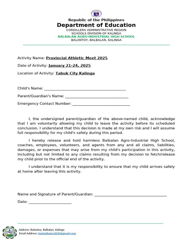 Waiver For Provincial Meet | PDF