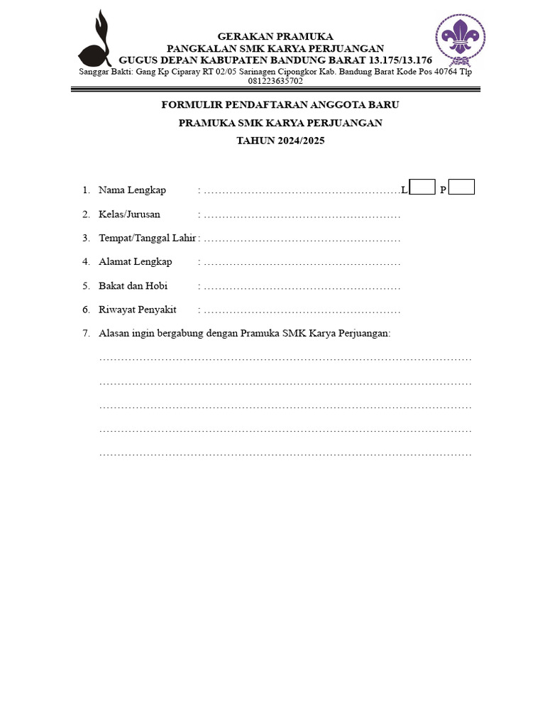 Formulir Pendaftaran Anggota Baru | PDF