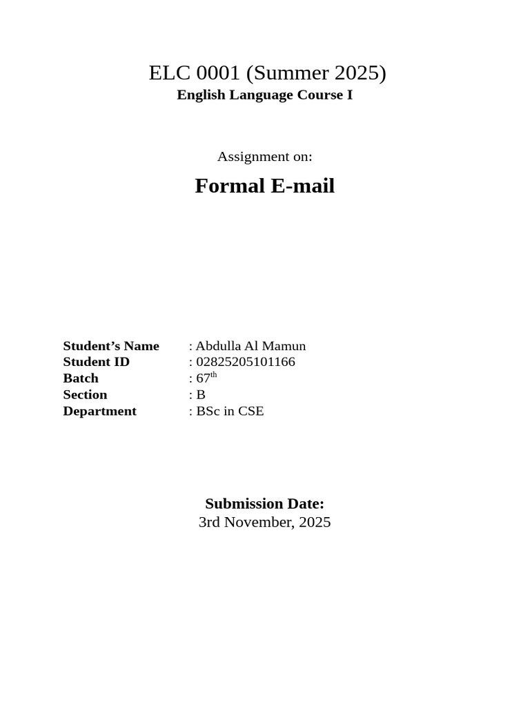 Assignment Cover Page Elc | PDF