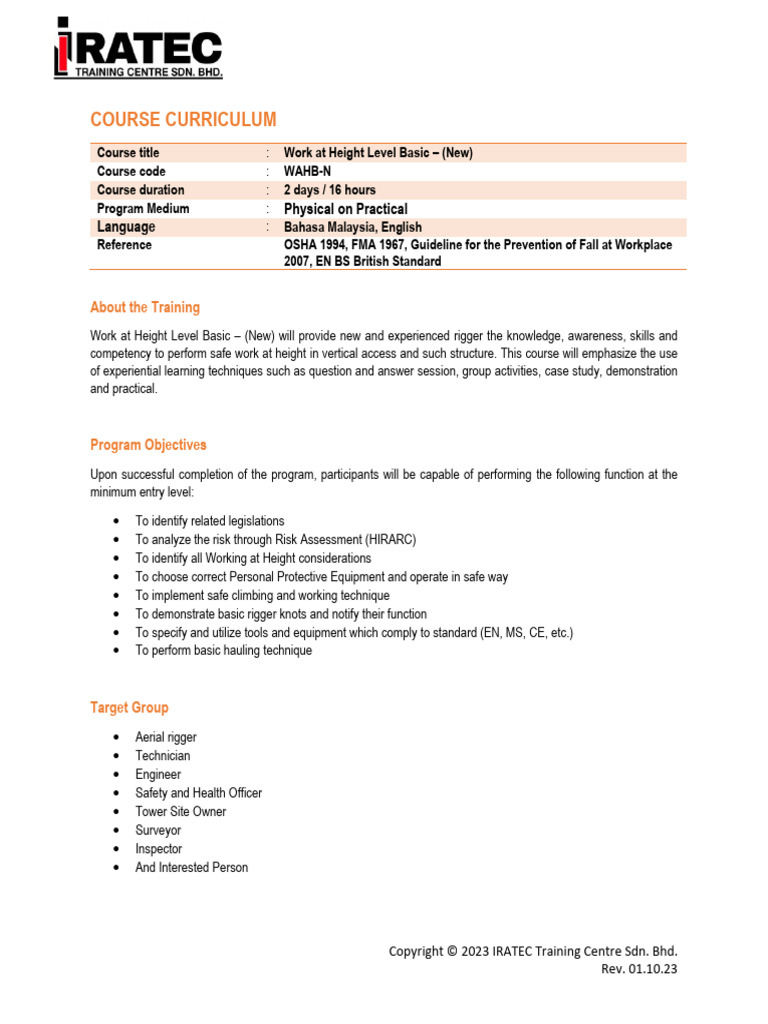 04. WAH NEW (BASIC) COURSE CURRICULUM - 2DAYS - A120623 (1) | PDF