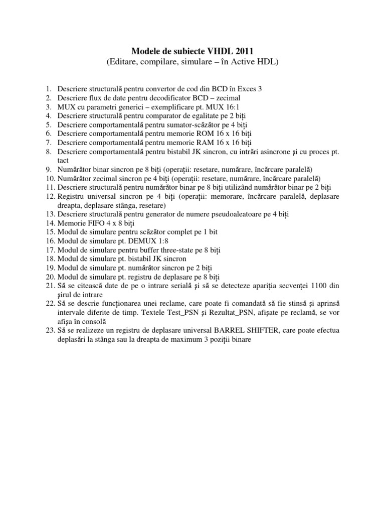 Modele Subiecte Test VHDL2011 | PDF