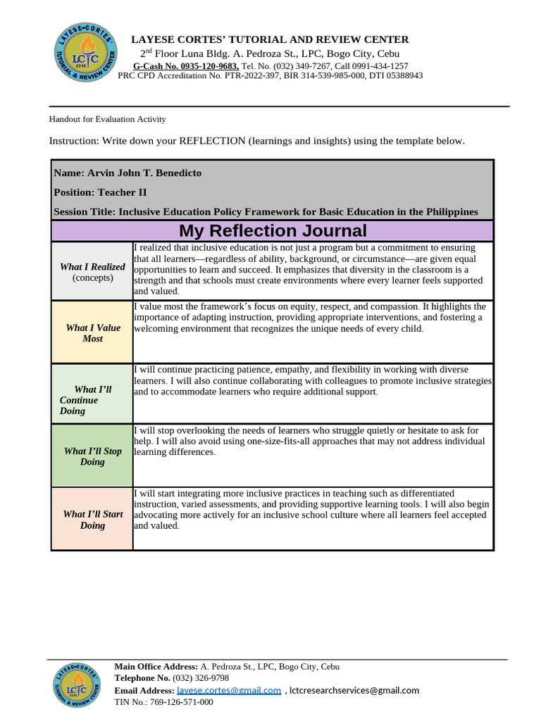 Reflection on Inclusive Education Practices | PDF | Inclusion ...
