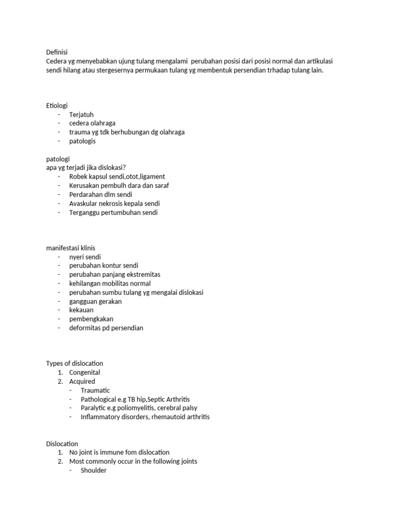 Types of Dislocation | PDF | Joint | Hip
