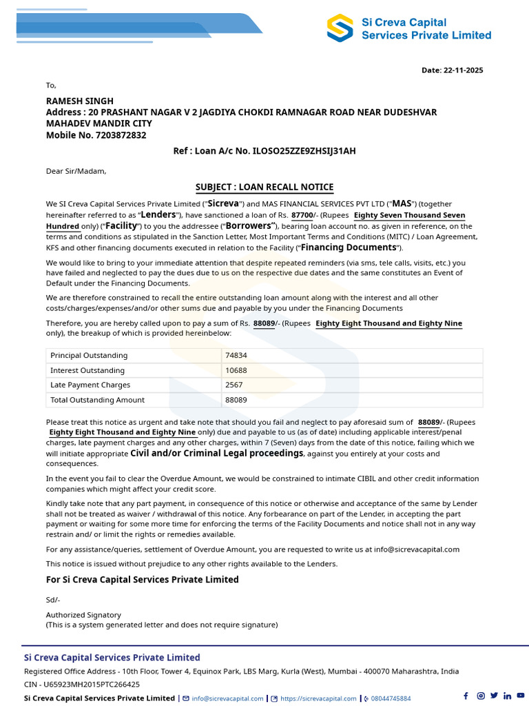 Loan Recall Notice | PDF | Loans | Interest