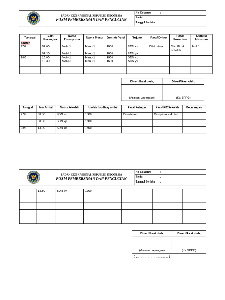 Salinan Dari 7. Form Pengawasan Pendistribusian Makanan | PDF