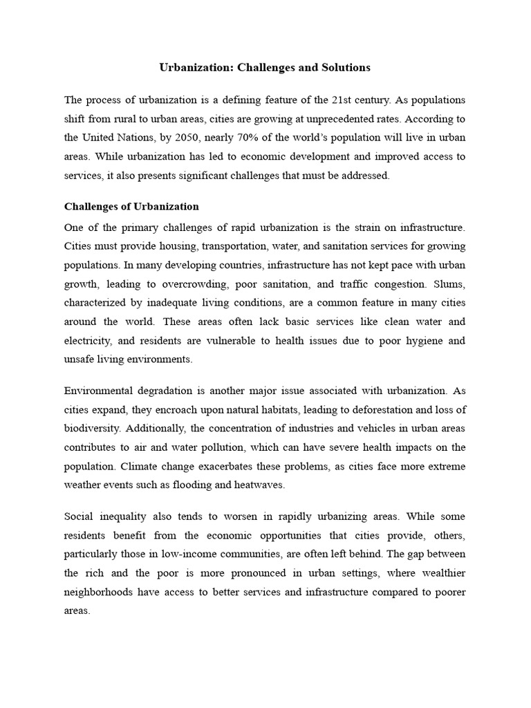 Urbanization: Key Challenges & Solutions | PDF | Urbanization | City