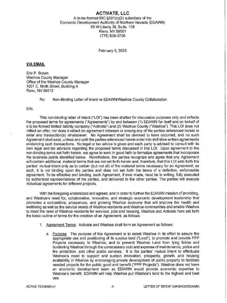 EDAWN Letter of Intent - Partially Executed | PDF