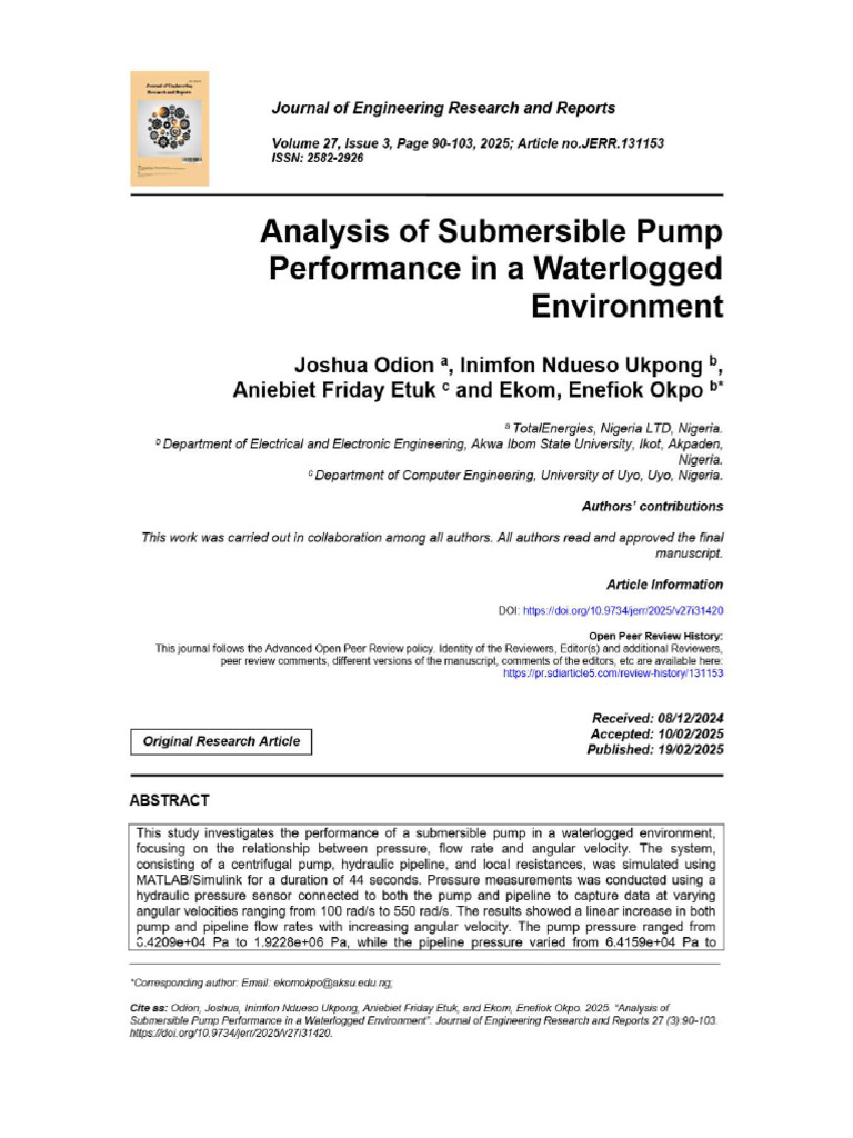 Analysis of Submersible Pump Performance in A Waterlogged Environment | PDF