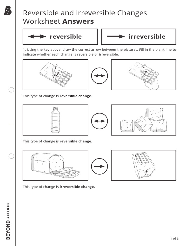 Reversible vs Irreversible Changes Worksheet | PDF | Chemical ...
