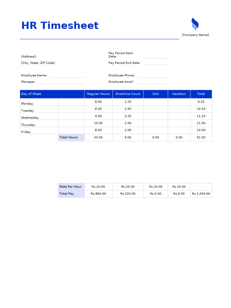 HR Timesheet Template | PDF