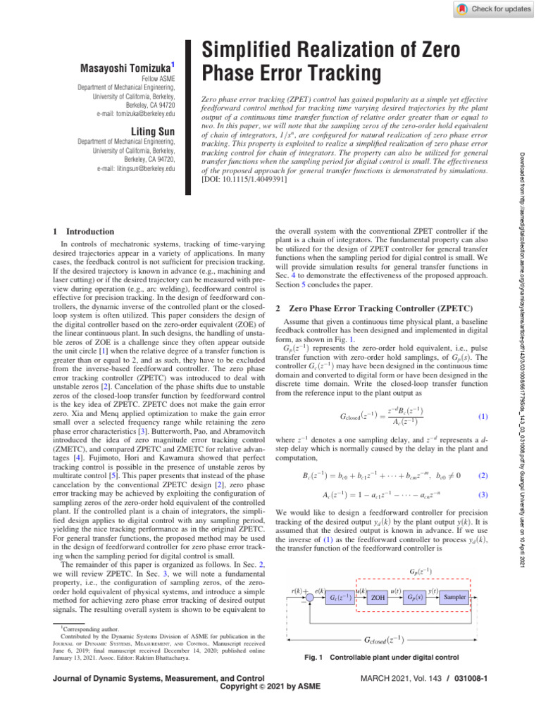 Simplified Zero Phase Error Tracking | PDF | Control Theory | Applied ...