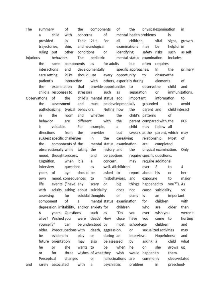 Pediatric Mental Health Examination Guide | PDF | Mental Health ...