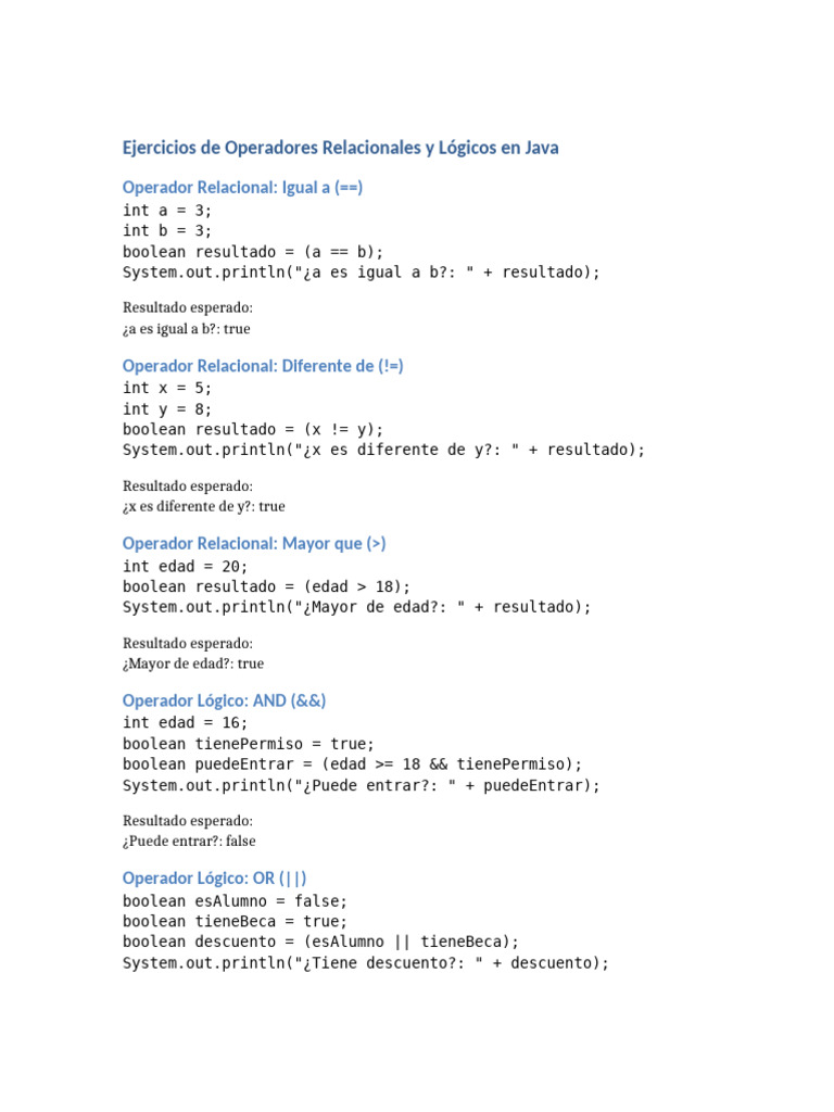Operadores Relacionales y Logicos Java | PDF