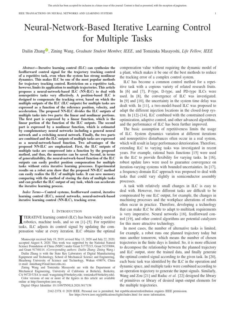 Neural-Network ILC for Multi-Task Control | PDF | Function (Mathematics ...