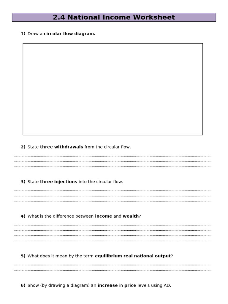 2.4 National Income Worksheet | PDF | Fiscal Multiplier | Economics