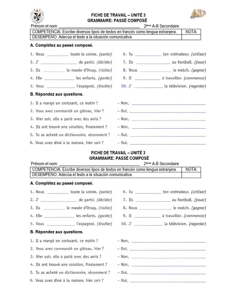 Grammaire - Passé Composé | PDF
