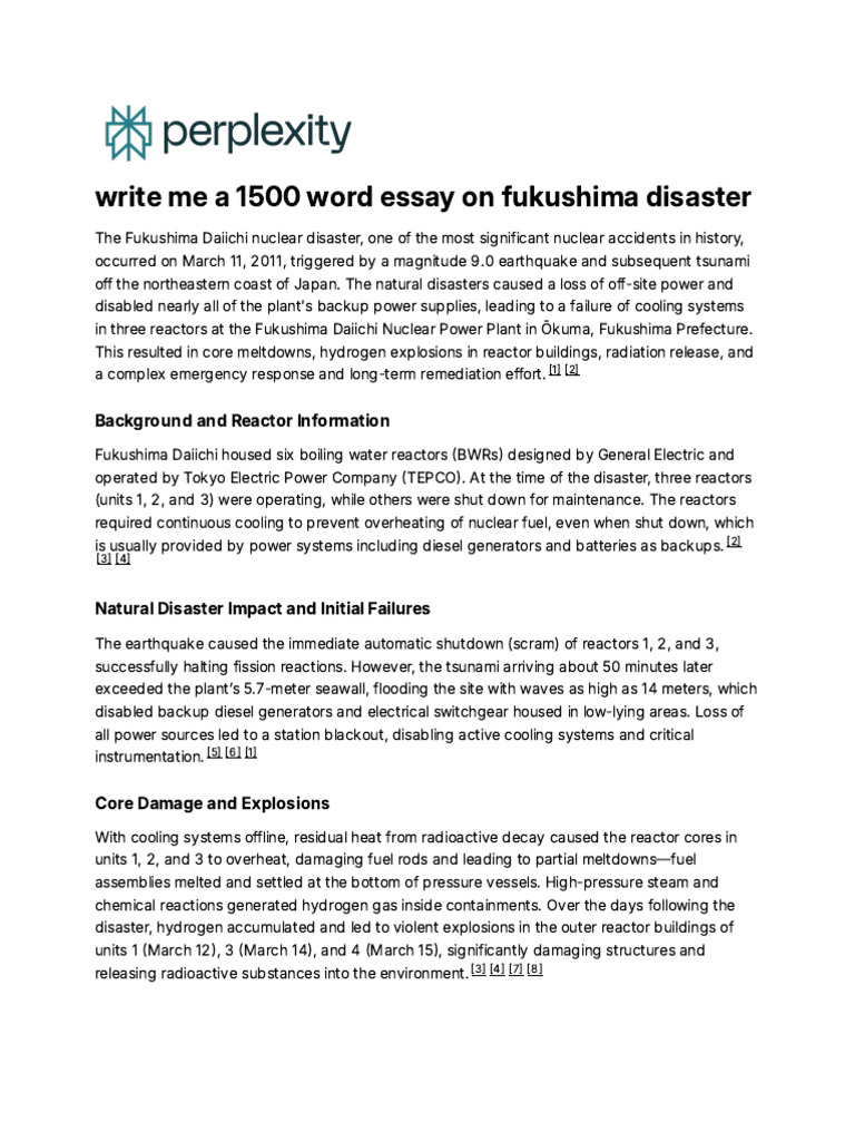 Write Me A 1500 Word Essay On Fukushima Disaster | PDF | Fukushima ...