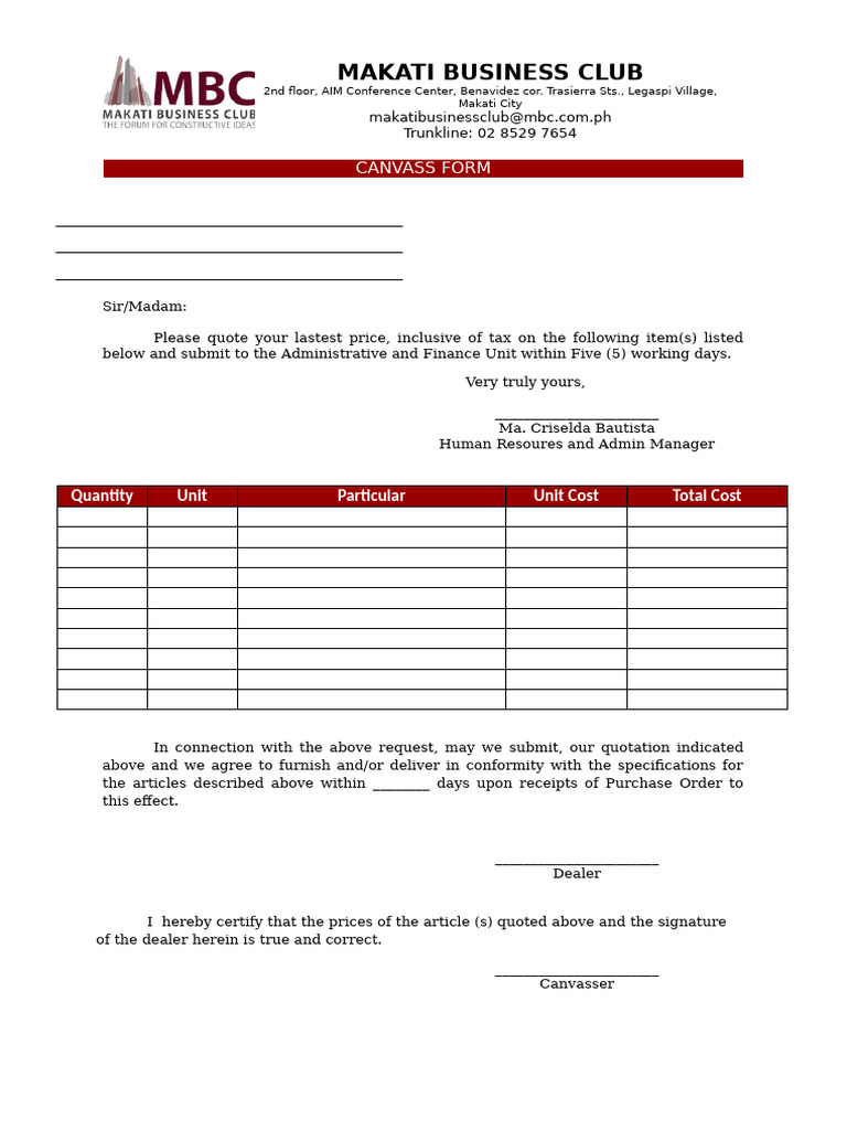 Canvass Form | PDF