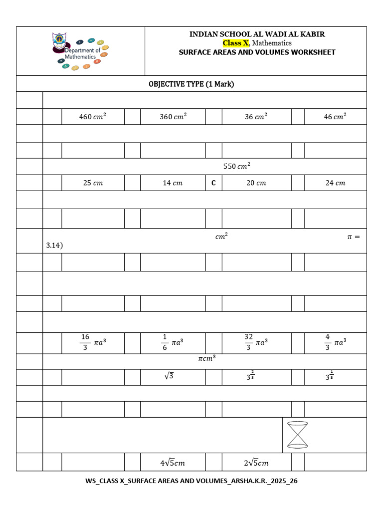 6167344-Cl 10 Ws15 Surface Areas and Volumes Arsha.k.r. 2025 26 (1 ...