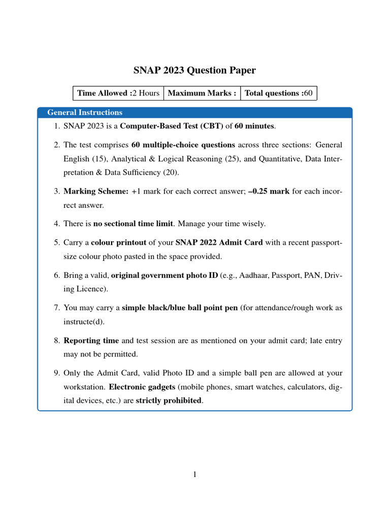 SNAP 2023 Question Paper | PDF | Interest | Adverb