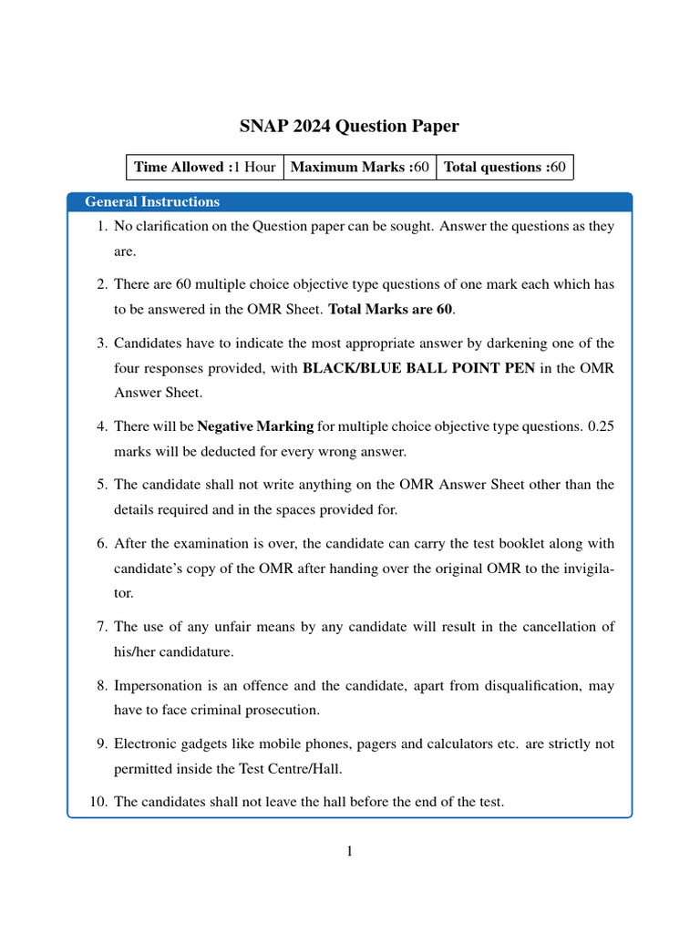 SNAP 2024 Question Paper | PDF | Multiple Choice