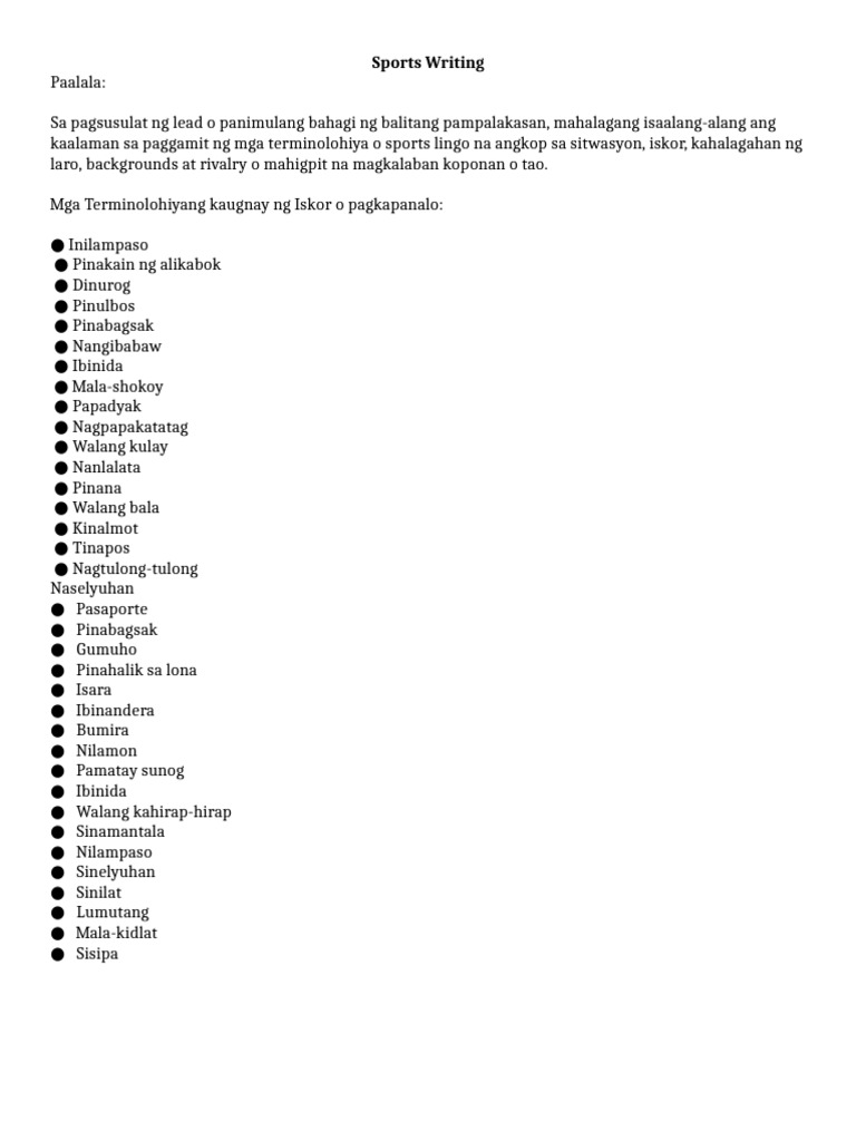 Sports Writing Reviewer | PDF