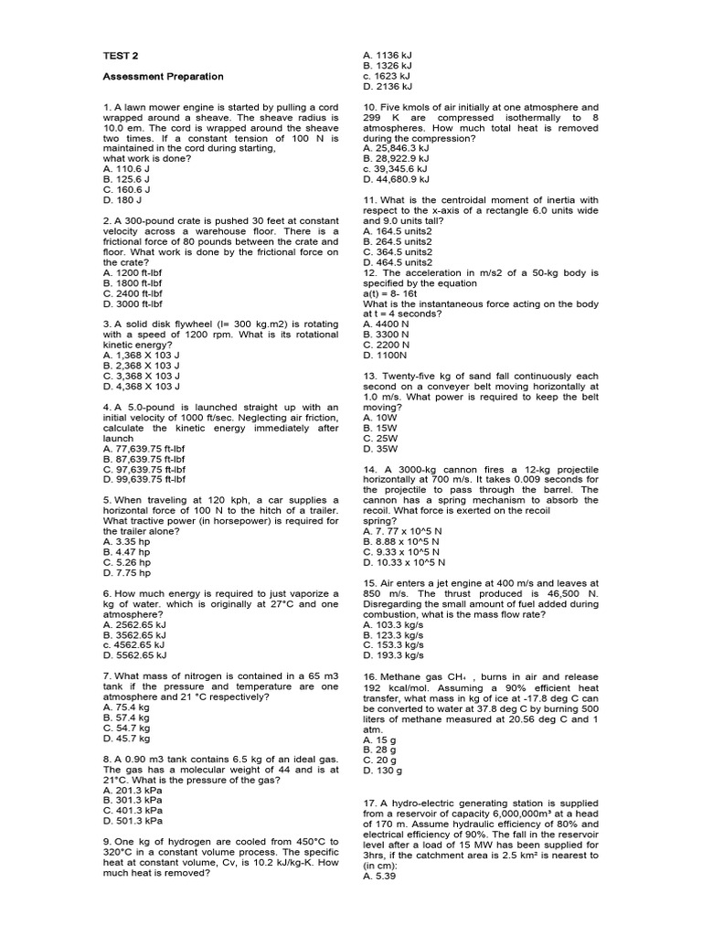 Work and Energy Calculations Quiz | PDF | Gear | Force