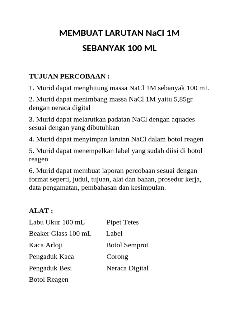 Membuat Larutan Nacl 1m | PDF