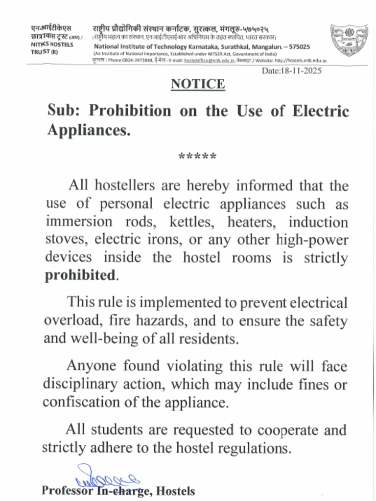 Notice - Prohibition Use of Electric Appliances | PDF