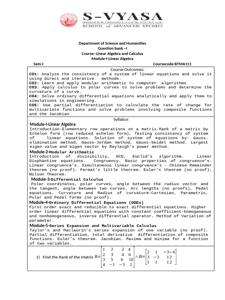 Question Bank 1 | PDF | Equations | Derivative