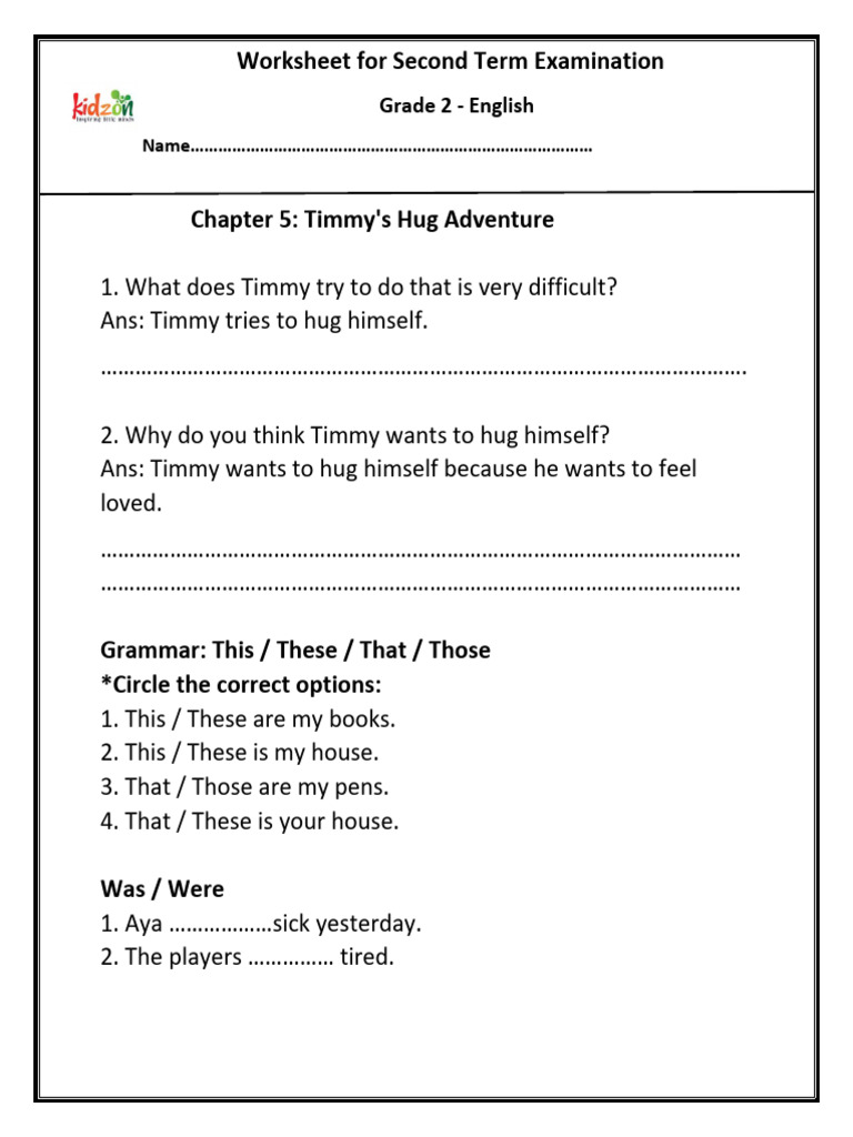 Grade 2 English Exam Worksheet | PDF