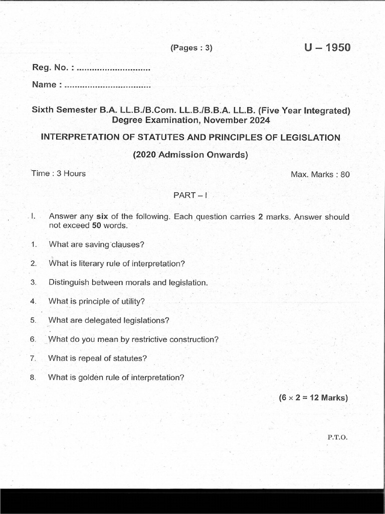 Interpretation of Statutes and Principles of Legislation November 20243 ...