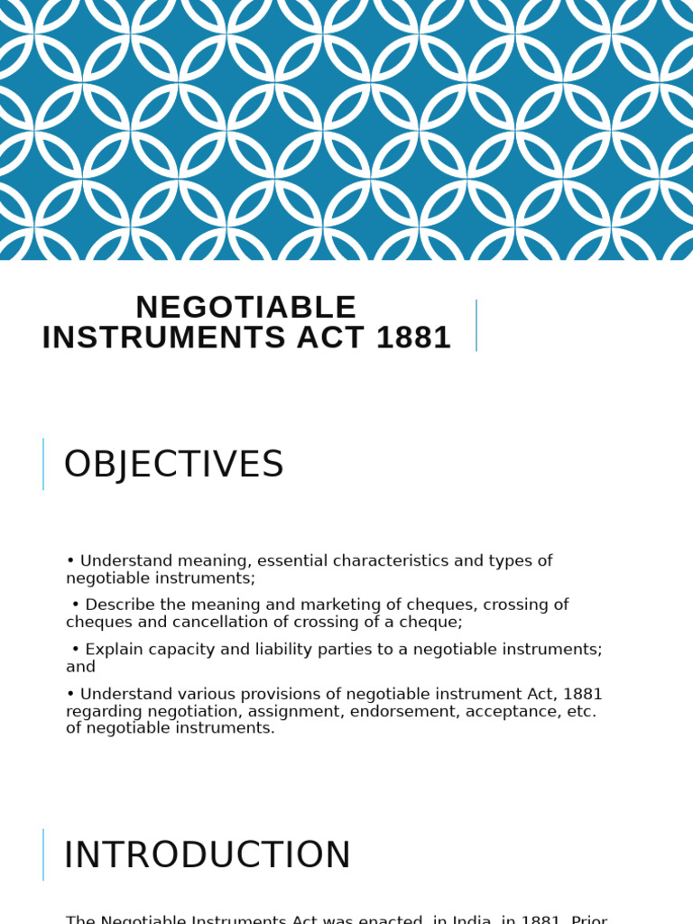 Negotiable Instrument Act | PDF | Negotiable Instrument | Private Law
