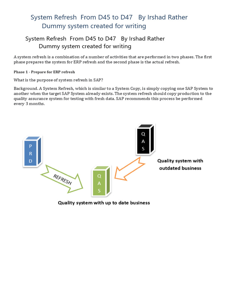 SAP System Refresh by Irshad Rather 1675423091 | PDF | Computing | System Software