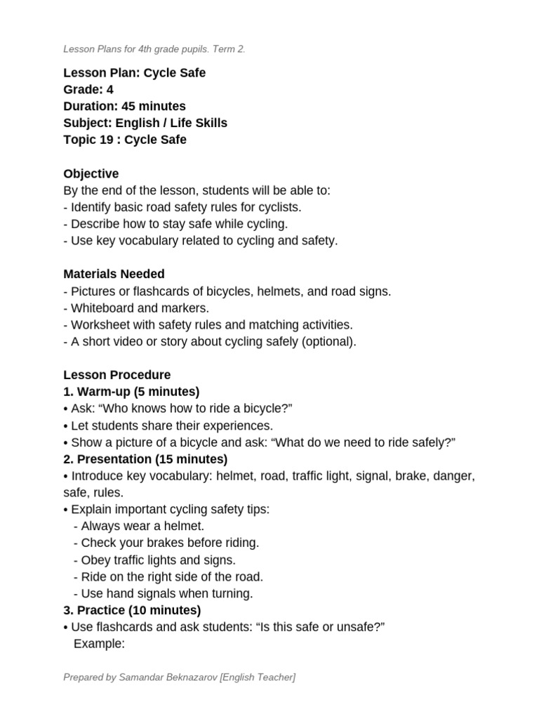 4th Grade Lesson Plans: Safety & Careers | PDF | Lesson Plan | English ...