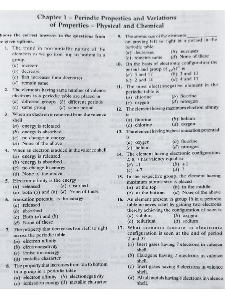 Icse X Chemistry MCQ | PDF