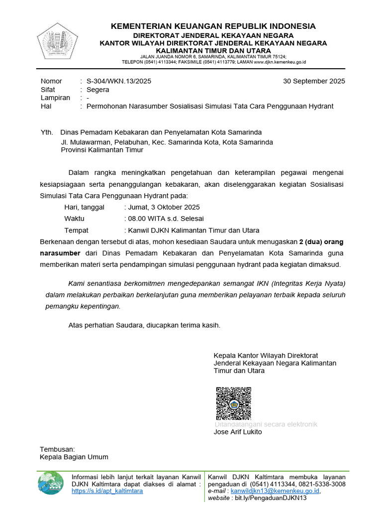 Permohonan Narasumber Sosialisasi Simulasi Tata Cara Penggunaan Hydrantpdf | PDF