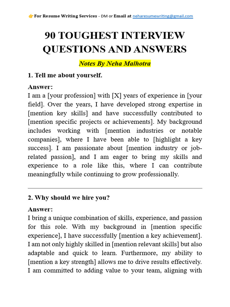 90 Toughest Interview Questions and Answers | PDF | Computer Security ...