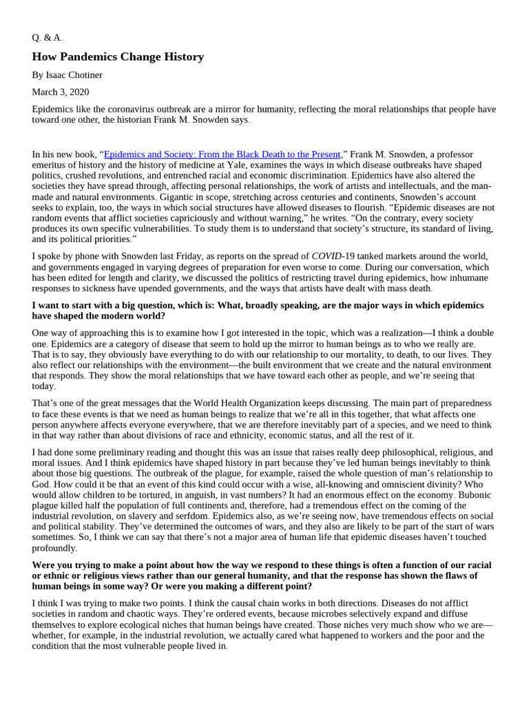 How Pandemics Shape Human History | PDF | Haiti | Tuberculosis