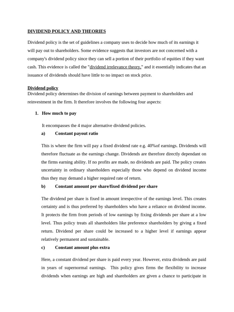 Understanding Dividend Policy Theories | PDF | Dividend | Share Repurchase