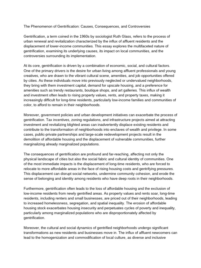 Gentrification: Causes and Consequences | PDF | Urban Renewal ...