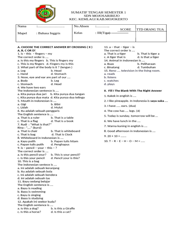 Sumatif Tengah Semester Kelas 3 | PDF | Chess Theory | Chess Openings